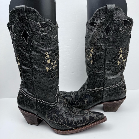 Corral | Shoes | Corral Boots Black Leather Lizard Inlay Western ...